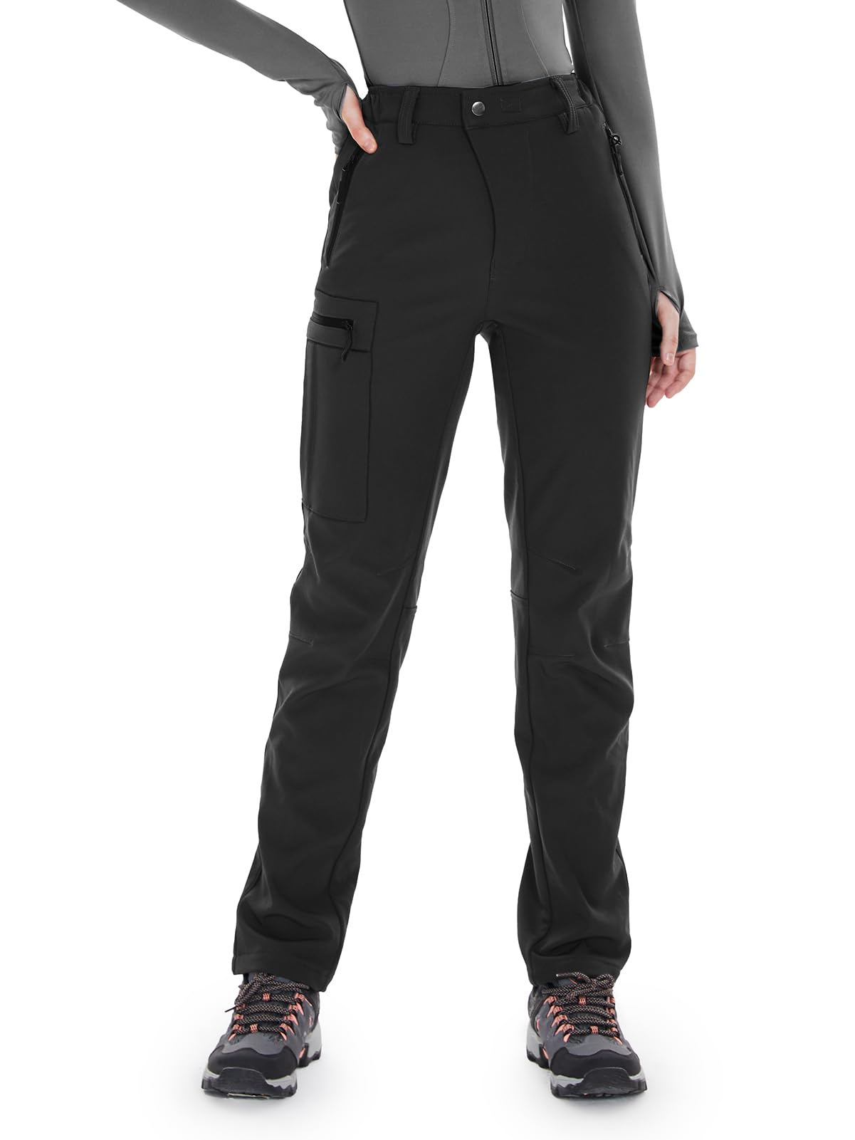 Wespornow Women's-Snow-Ski-Pants Fleece-Lined-Waterproof-Hiking-Pants Softshell Insulated Pants for Winter Outdoor Snowboard (Black, Medium)