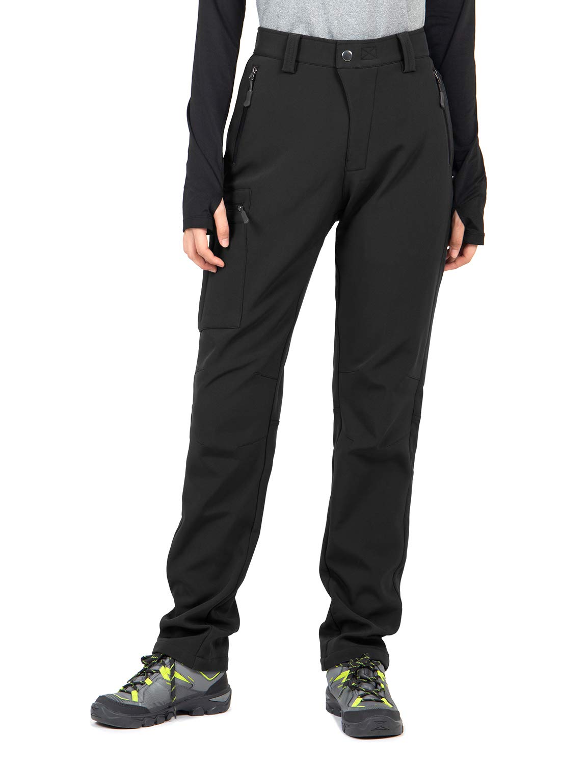 Wespornow Women's-Snow-Ski-Pants Fleece-Lined-Waterproof-Hiking-Pants Softshell Insulated Pants for Winter Outdoor Snowboard (Black, Medium)