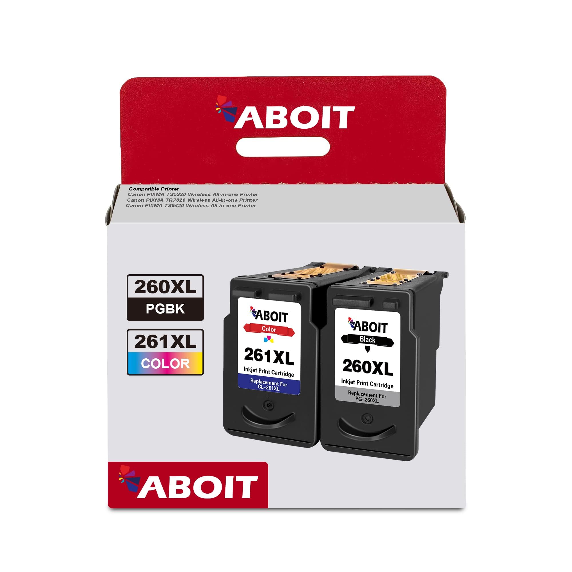 ABOIT Remanufactured Ink Cartridge Replacement for Canon 260XL 261XL 260 XL 261 XL PG-260 XL CL-261 XL ink to use with Canon TS5320 TS6420 TR7020 All In One Wireless Printer (1 Black, 1 Color, 2 Pack)