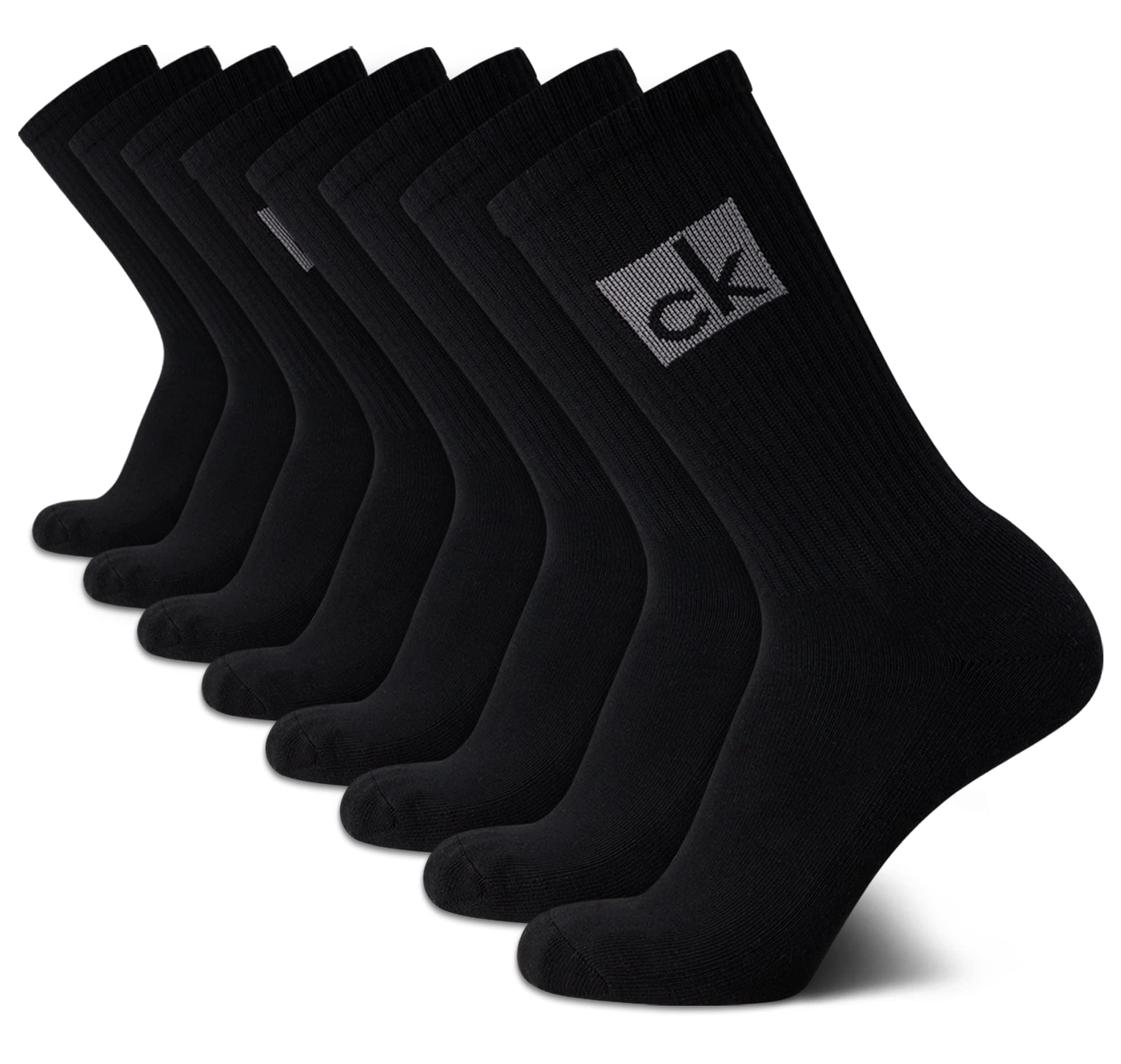 Calvin Klein Men’s Athletic Socks – Lightweight Cotton Blend Crew Socks (8 Pack), Size Shoe Size: 7-12, Black