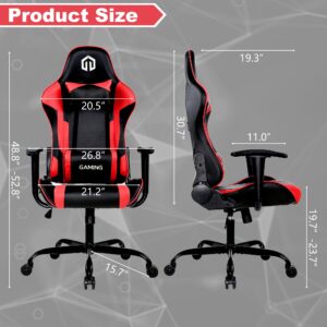 GOTMINSI Computer Gaming Chair with Headrest and Lumbar Cushion, Ergonomic Gaming Chair Office Chair 290lbs for Adults, Video Game Chairs Racing Chair High Back Leather Adjustable, (BK/Red)