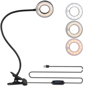 bekada clip on desk/ring light with clamp for video conference lighting, computer webcam, usb led laptop light for zoom meetings reading with 3 color 10 dimming level