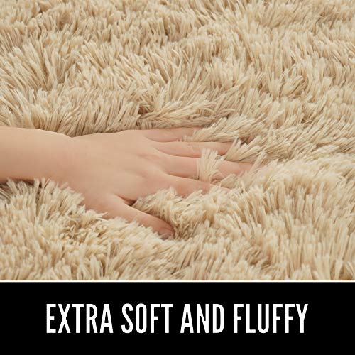 LOCHAS Fluffy Beige Bedroom Rug 2.6 x 5.3 Feet, Shaggy Area Rugs for Bedroom Bedside Girls Kids Room, Soft Oval Throw Rugs Carpets for Living Room Home Decor