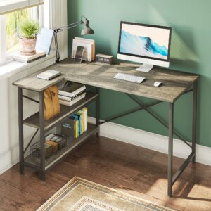 Bestier Small L Shaped Desk with Storage Shelves 47 Inch Corner Computer Desk Writing Study Table for Home Office Small Space, Gray