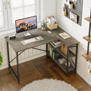 Bestier Small L Shaped Desk with Storage Shelves 47 Inch Corner Computer Desk Writing Study Table for Home Office Small Space, Gray