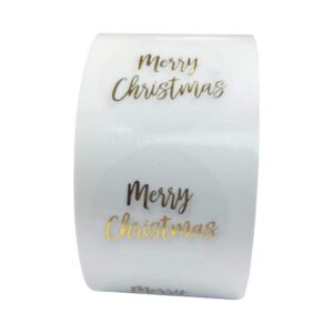 Lanema Merry Christmas Sticker 500pcs/Roall 1 Inch Gold Foil Round Seal Sticker Transparent Sticker for Business Hand Gift Envelope