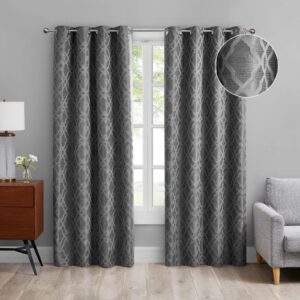 modernovia room darkening curtain 96 inches long trellis geometric pattern jaquard grommet drapes for living room and bedroom 2 panels, dark grey