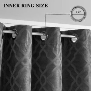 MODERNOVIA Room Darkening Curtain 96 Inches Long Trellis Geometric Pattern Jaquard Grommet Drapes for Living Room and Bedroom 2 Panels, Dark Grey