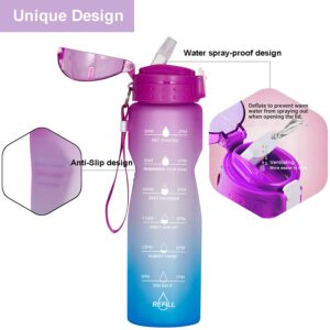 NOOFORMER 24oz / 32oz Motivational Water Bottle with Time Marker & Straw- Water Tracker Bottle Leakproof BPA Free for Fitness Sports Outdoors and Office