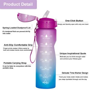 NOOFORMER 24oz / 32oz Motivational Water Bottle with Time Marker & Straw- Water Tracker Bottle Leakproof BPA Free for Fitness Sports Outdoors and Office