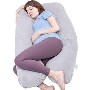 moon pine pregnancy pillow, u shaped full body pillow for maternity support, sleeping pillow with velour cover for pregnant women (gray)