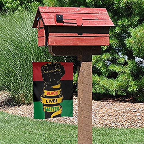 Usa African American Afro Pan Black And Green Red Fist Ribbon Black Lives Matter Blm Flax Nylon Burlap Linen Fabric Garden Flag Farmhouse Mailbox Decor Welcome Sign 12x18 Inch Small Double Sided