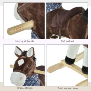 Qaba Kids Plush Ride-On Rocking Horse Toy Cowboy Rocker with Fun Realistic Sounds for Child 3-6 Years Old, Brown