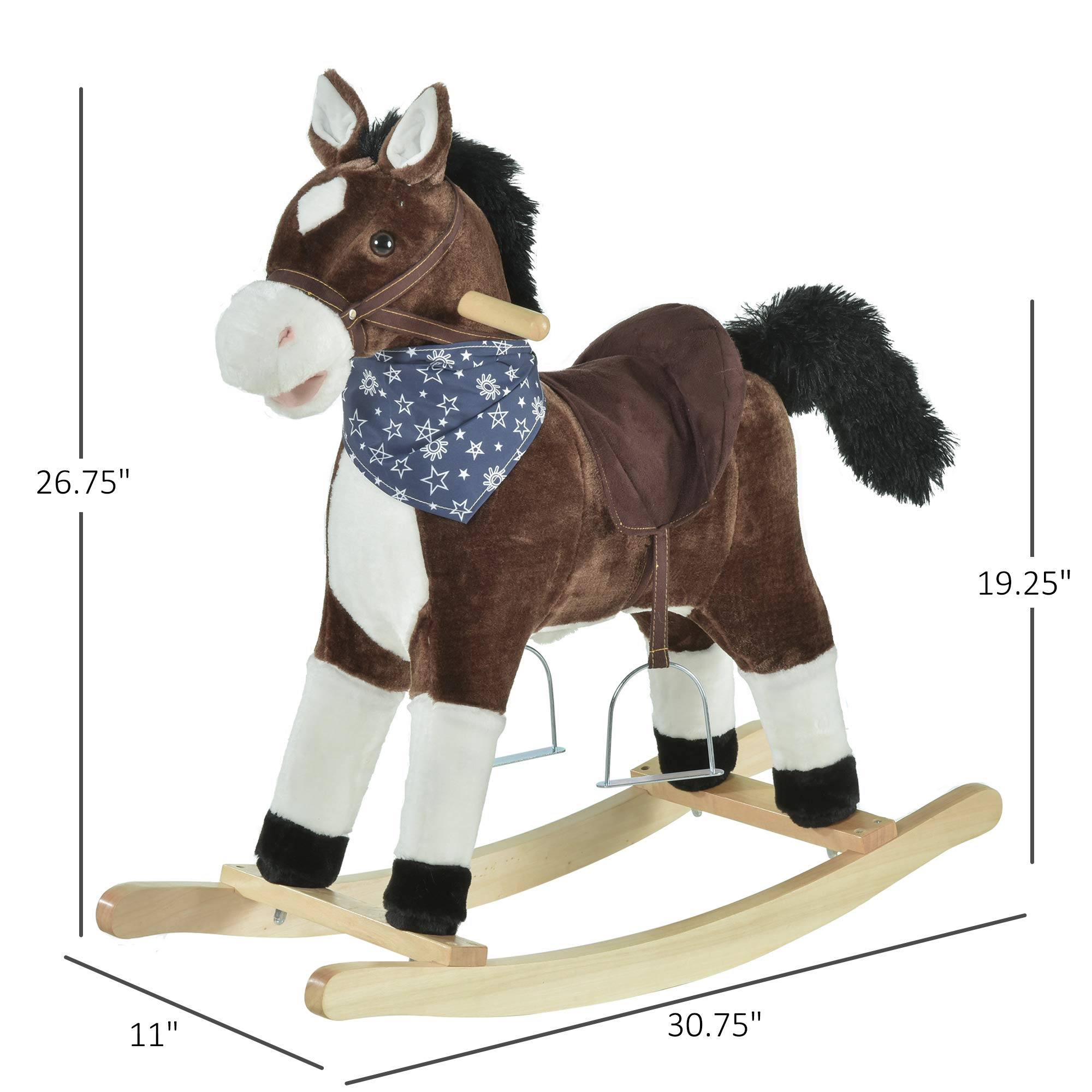 Qaba Kids Plush Ride-On Rocking Horse Toy Cowboy Rocker with Fun Realistic Sounds for Child 3-6 Years Old, Brown