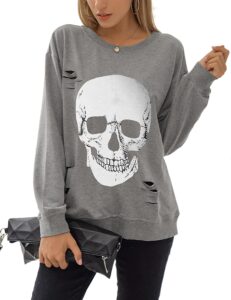 blooming jelly women's crewneck sweatshirt skull graphic t shirts long sleeve top pullover oversized sweaters(xlarge,grey