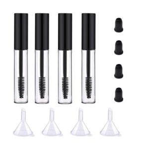 4 pack empty mascara tube with eyelash wand, forsewian10ml premium eyelash cream container bottle with mini funnels and leak stoppers (black)