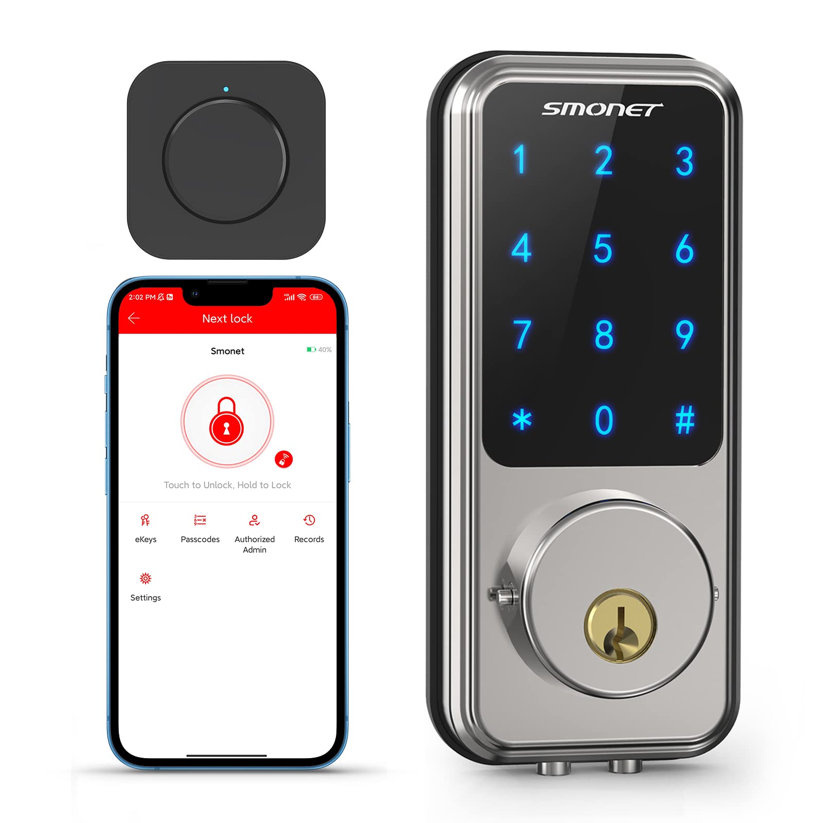 Smart Lock, SMONET WiFi Keyless Entry Door Lock Deadbolt Bluetooth Electronic Locks Touchscreen Keypad Featuring App Work with Alexa Google Home for Home Front Door Hotel