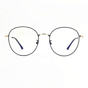 optifine blue light blocking glasses women men round computer reading metal eyeglasses frame (0 non prescription, a. black gold)