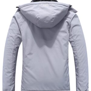 Pooluly Women's Ski Jacket Warm Winter Waterproof Windbreaker Hooded Raincoat Snowboarding Jackets Light Gray-S