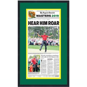 framed the augusta chronicle tiger woods 2019 masters champion 17x27 golf newspaper cover photo professionally matted