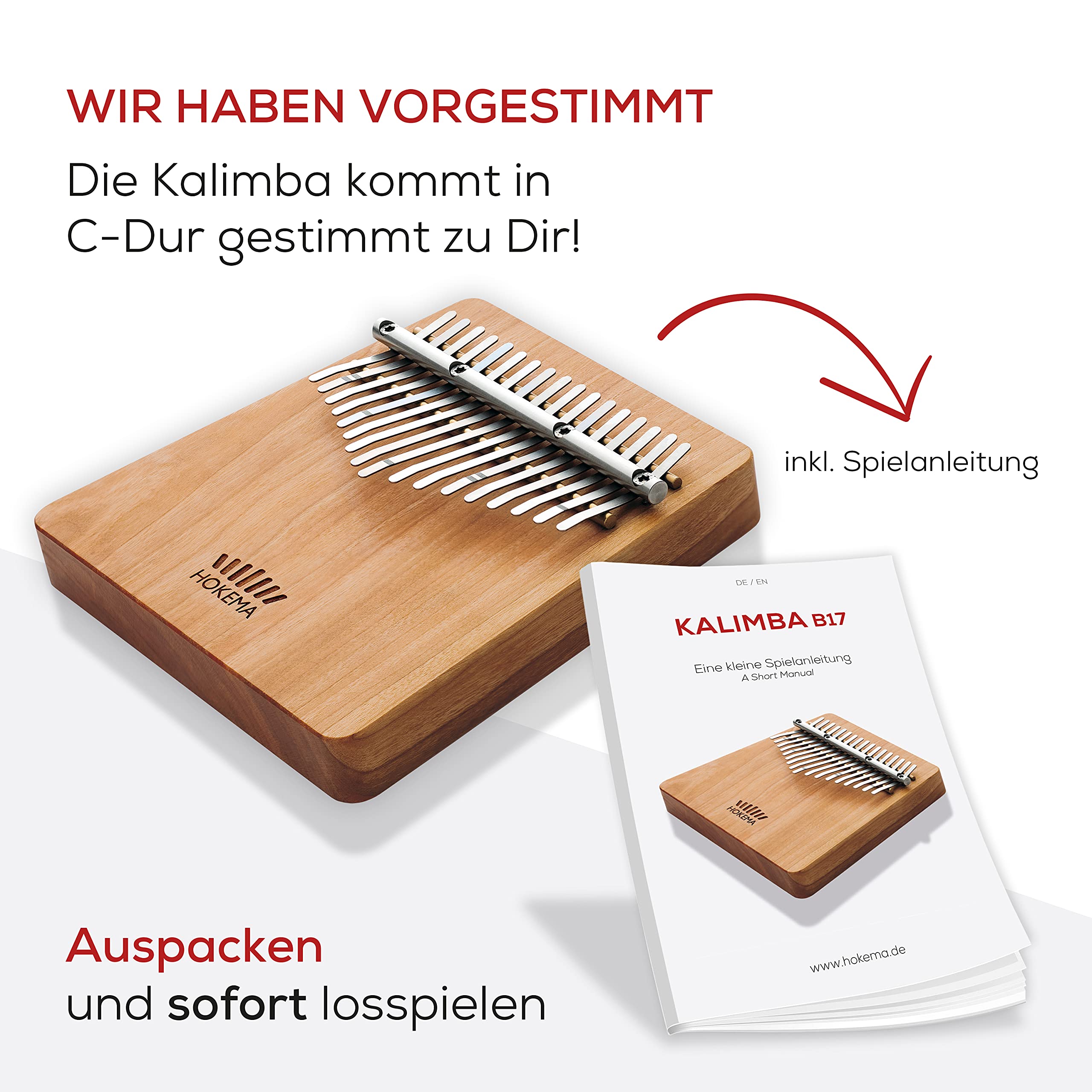 Hokema Kalimba B17 C Major - The Original Handmade in Germany - Thumb Piano - Easy to Learn Musical Instrument - Perfect for Beginners - Thumb Piano Equally for Children and Professionals