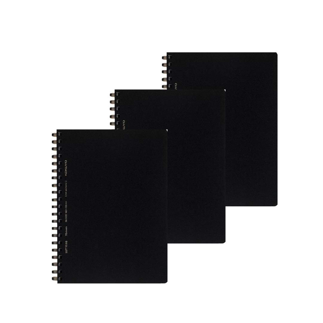 Kokuyo. Soft Ring Notebook Business, 5mm Grid 70 Sheets Black (B6) - 3 Pack