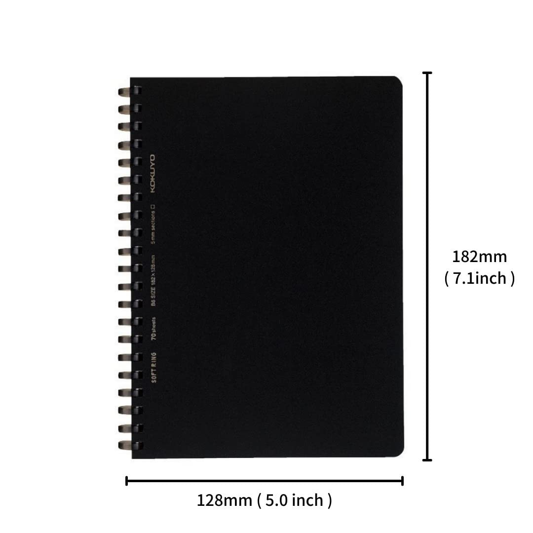 Kokuyo. Soft Ring Notebook Business, 5mm Grid 70 Sheets Black (B6) - 3 Pack