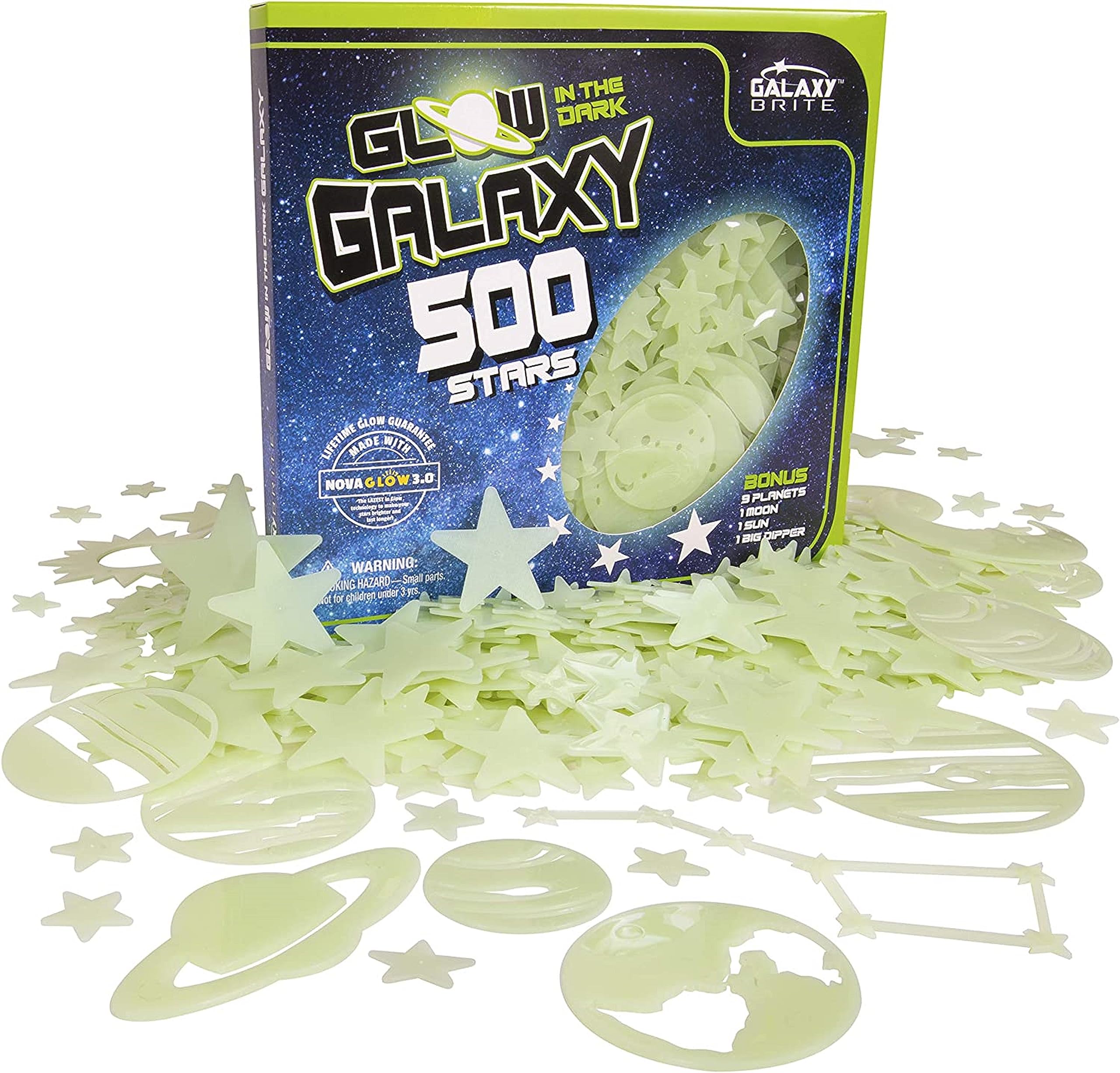 Glow in The Dark Stars for Ceiling, 500-Count, Largest Ceiling Glow Stars Assortment Includes Jumbo Sun, All 9 Planets, Bonus Moon and Entire Big Dipper Constellation Plus More! Stocking Stuffers