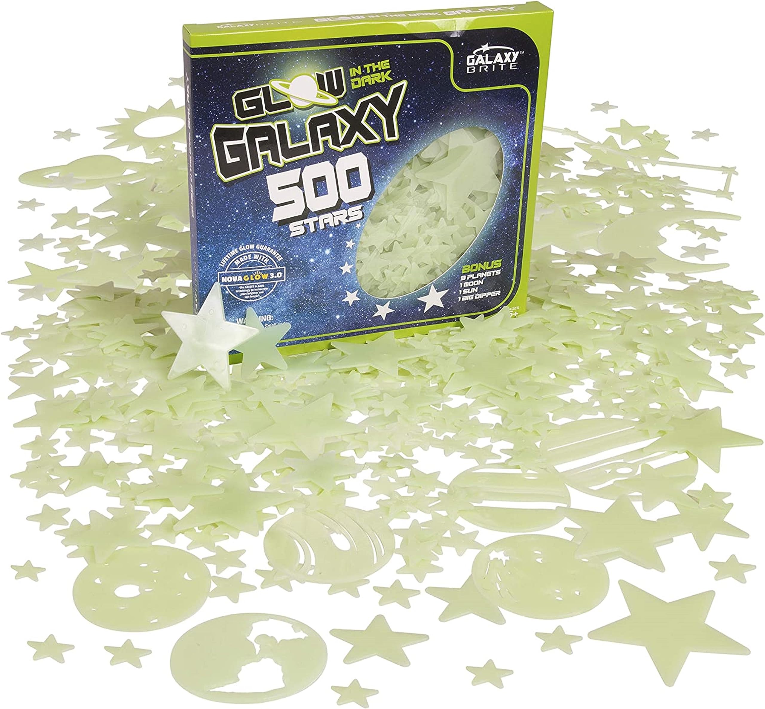 Glow in The Dark Stars for Ceiling, 500-Count, Largest Ceiling Glow Stars Assortment Includes Jumbo Sun, All 9 Planets, Bonus Moon and Entire Big Dipper Constellation Plus More! Stocking Stuffers