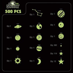 Glow in The Dark Stars for Ceiling, 500-Count, Largest Ceiling Glow Stars Assortment Includes Jumbo Sun, All 9 Planets, Bonus Moon and Entire Big Dipper Constellation Plus More! Stocking Stuffers