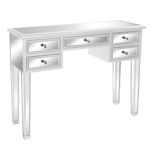 VINGLI Mirrored Vanity Desk with 5 Drawers, Modern Console Table/Sofa Table/Makeup Table (Silver, 41'' x 14'' x 30'')