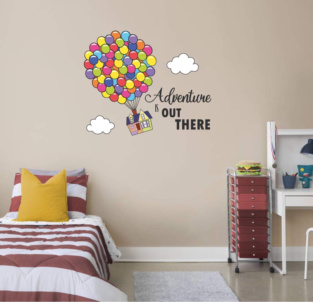 Adventure Balloon House Up Movie Cartoon Quotes Decors Wall Sticker Art Design Decal for Girls Boys Kids Room Bedroom Nursery Kindergarten Home Decor Stickers Wall Art Vinyl Decoration (35x40 inch)