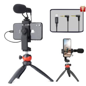 eachshot smartphone vlogging kit with microphone,tripod, dongle compatible iphone 12 mini pro max,11 pro xs xr ios devices android - microphone for video recording vlog live streaming youtube tiktok