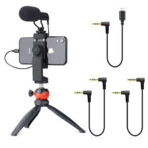 EACHSHOT Smartphone Vlogging Kit with Microphone,Tripod, Dongle Compatible iPhone 12 Mini Pro Max,11 Pro XS XR iOS Devices Android - Microphone for Video Recording Vlog Live Streaming YouTube TikTok