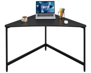 saygoer industrial corner desk triangle computer desk for small spaces home office workstation laptop gaming table study writing student desk, black