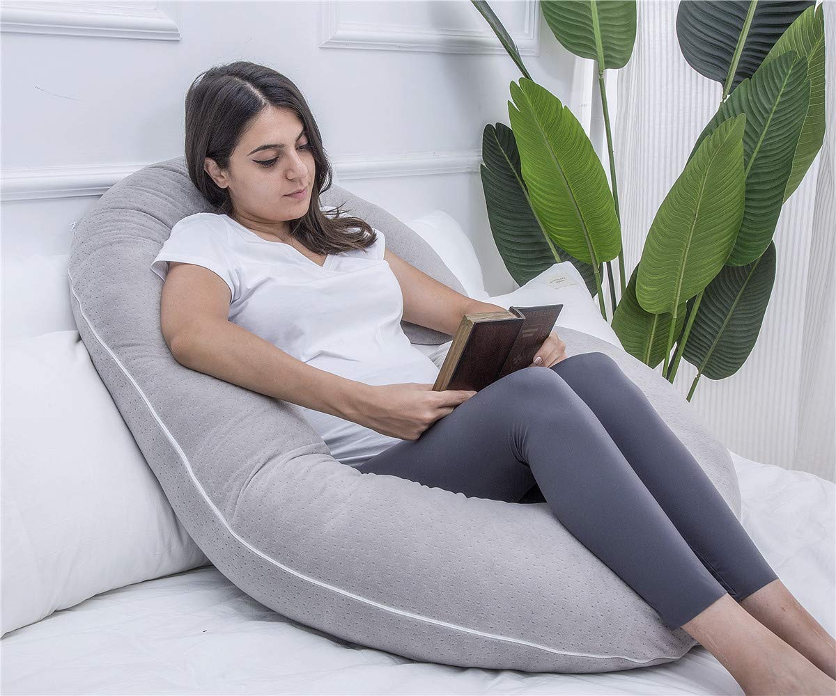 1 MIDDLE ONE Pregnancy Pillow, C Shaped Full Body Pillow for Maternity Support, Pregnant Women Sleeping Pillow with Velour Cover (Grey)