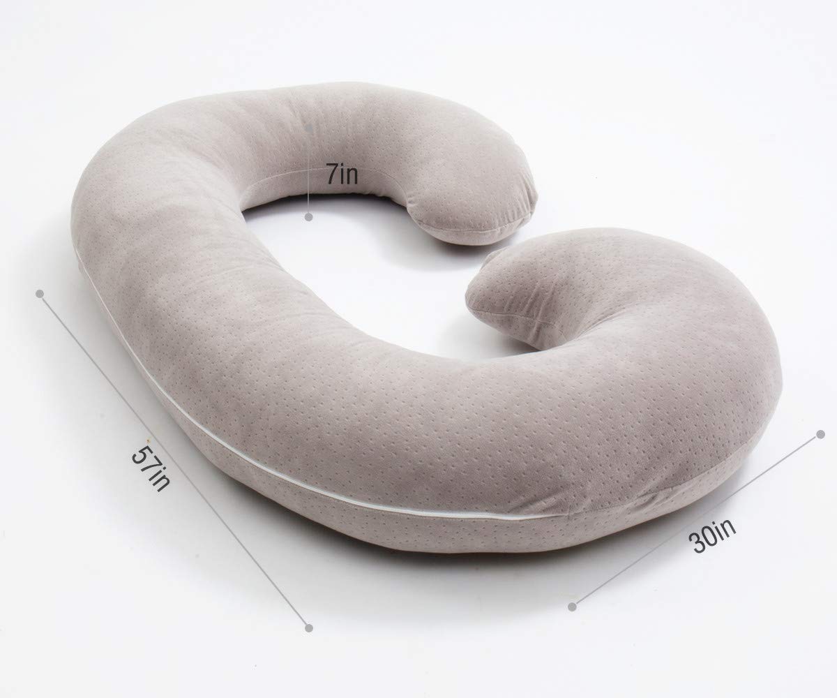 1 MIDDLE ONE Pregnancy Pillow, C Shaped Full Body Pillow for Maternity Support, Pregnant Women Sleeping Pillow with Velour Cover (Grey)