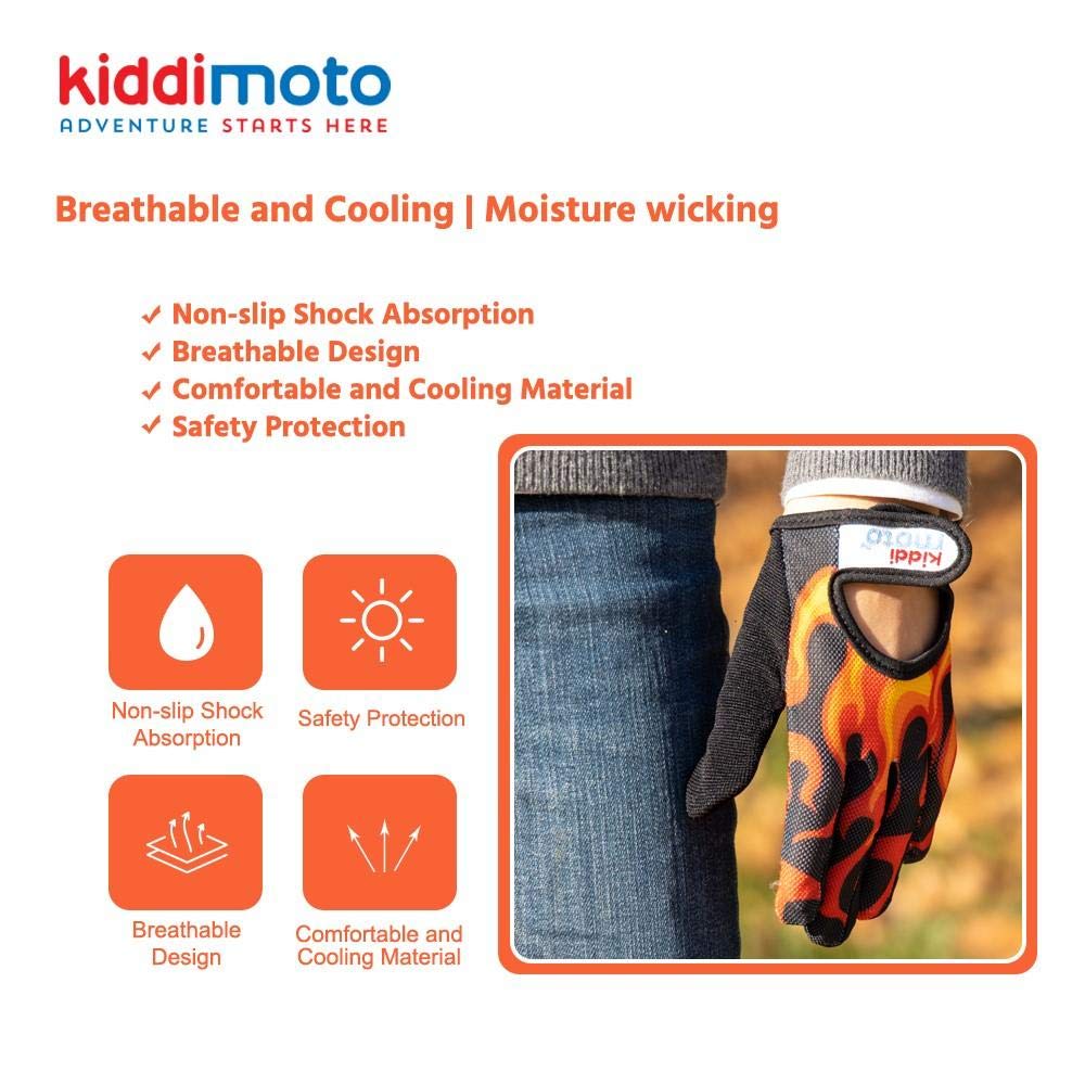 Kiddimoto Kids Cycling Gloves| Anti-Slip Kids Bike Gloves for Boys and Girls| Full Finger Kids Mountain Bike Gloves for BMX, MTB Riding, Gymnastics, Scooters, Skateboard, Rollerblade.