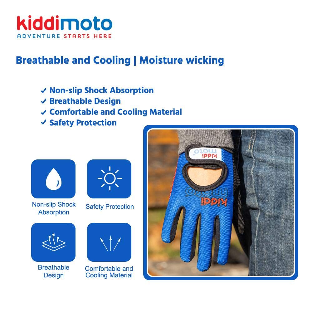 Kiddimoto Kids Cycling Gloves| Anti-Slip Kids Bike Gloves for Boys and Girls| Full Finger Kids Mountain Bike Gloves for BMX, MTB Riding, Gymnastics, Scooters, Skateboard, Rollerblade.