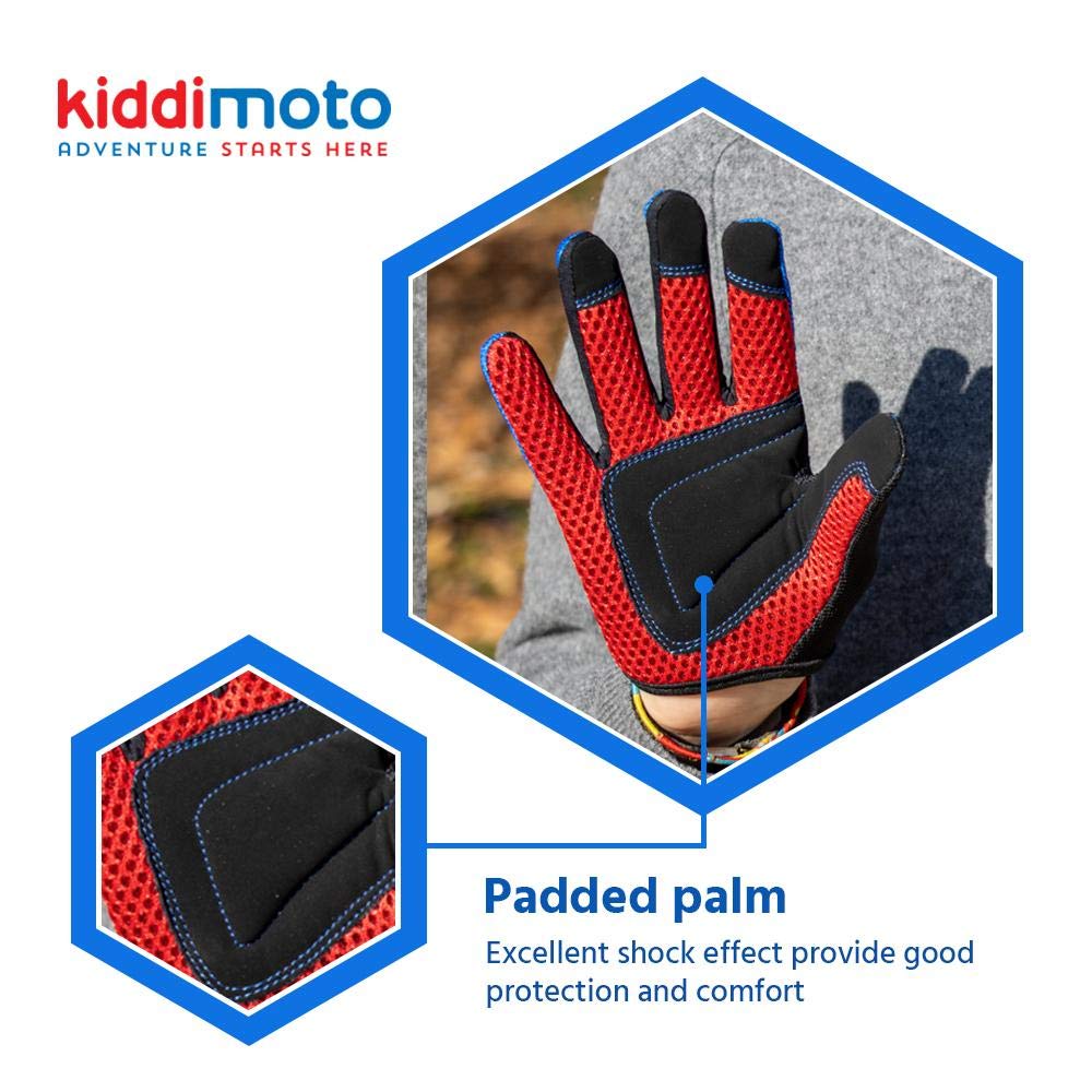 Kiddimoto Kids Cycling Gloves| Anti-Slip Kids Bike Gloves for Boys and Girls| Full Finger Kids Mountain Bike Gloves for BMX, MTB Riding, Gymnastics, Scooters, Skateboard, Rollerblade.