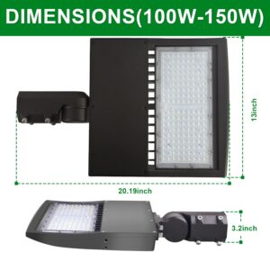 OSTEK LED Parking Lot Lights 100W LED Shoebox Street Pole Lighting, Waterproof 14000LM Outdoor Commercial Area Road Lighting 5000K 100-277V DLC UL (Adjustable Slip Fitter Bracket, 100W - 5000K)