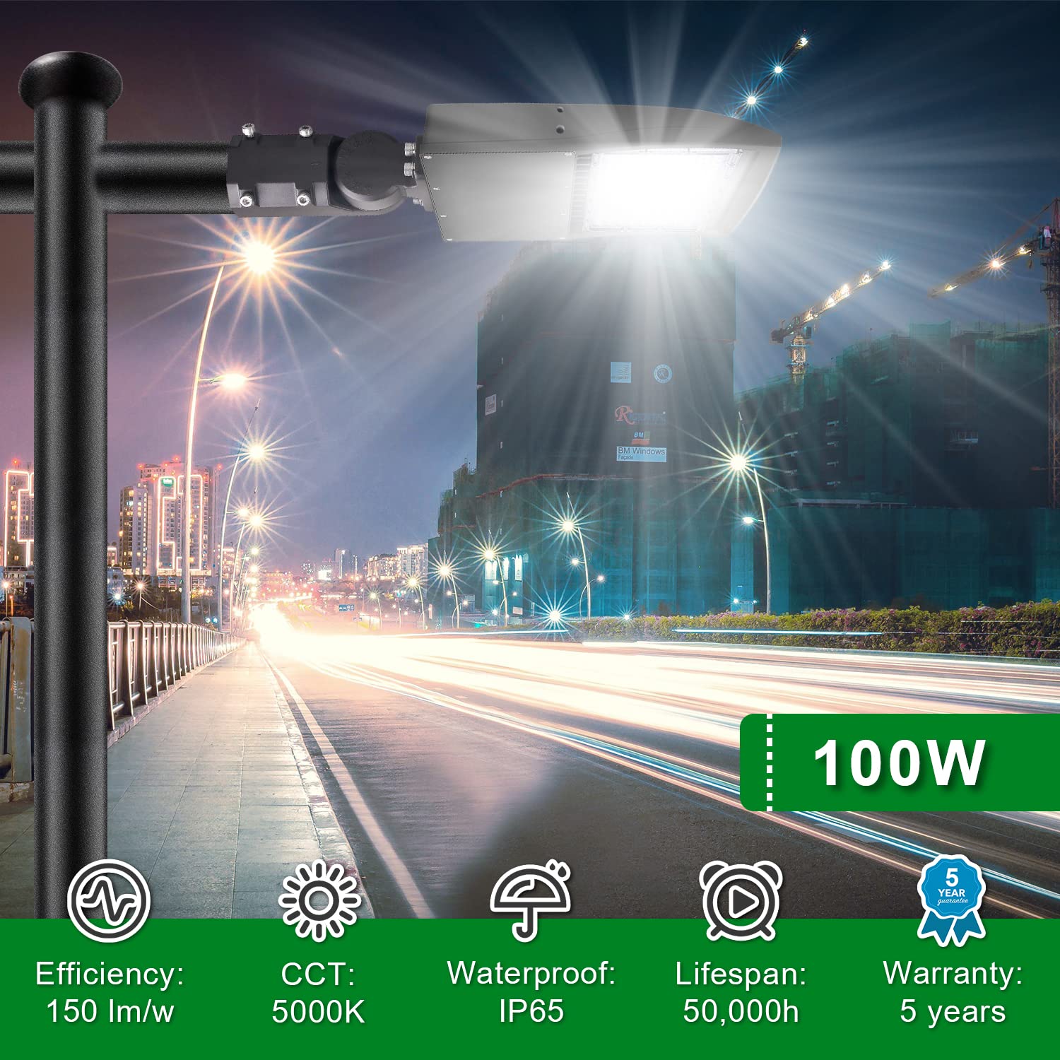 OSTEK LED Parking Lot Lights 100W LED Shoebox Street Pole Lighting, Waterproof 14000LM Outdoor Commercial Area Road Lighting 5000K 100-277V DLC UL (Adjustable Slip Fitter Bracket, 100W - 5000K)