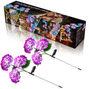 TYNLED Solar Lights Outdoor Decorative - 2 Pack Hydrangea Solar Garden Stake Lights Waterproof and Realistic LED Flowers Powered Outdoor In-Ground Lights for Garden Lawn Patio Backyard (Purple)