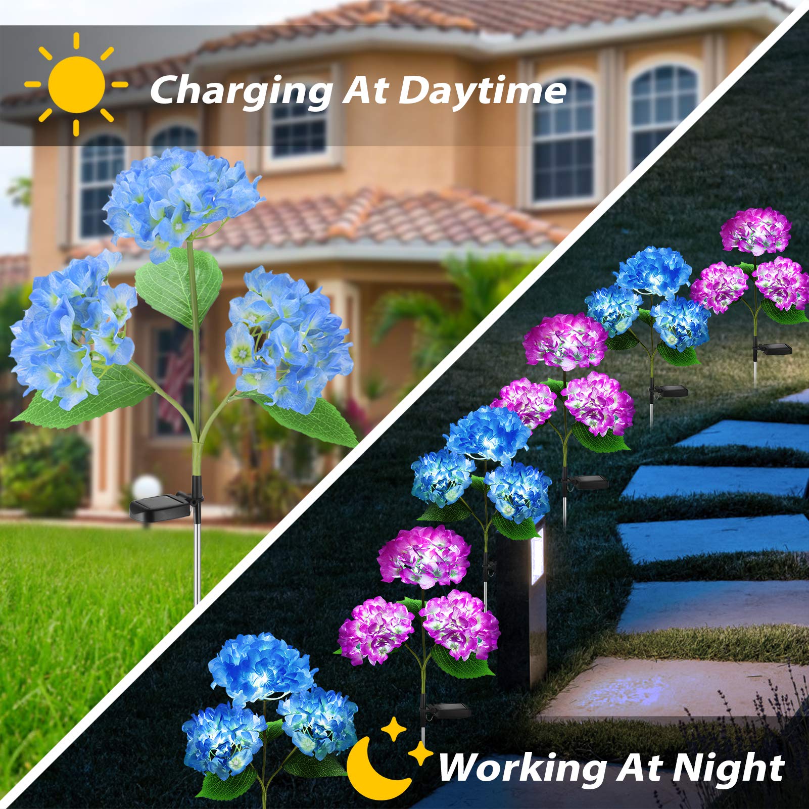 TYNLED Solar Lights Outdoor Decorative - 2 Pack Hydrangea Solar Garden Stake Lights Waterproof and Realistic LED Flowers Powered Outdoor In-Ground Lights for Garden Lawn Patio Backyard (Purple)