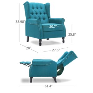 Altrobene Pushback Recliner Chair, Modern Accent Arm Chair, Fabric Wingback Chair for Living Room Bedroom, Blue