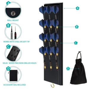 FDLS Darts Caddy Wall Mounted Darts Holder/Stand/with Metal Hook, Accessory Storage Bag, Displays 12 Set of Steel/Soft Tip Darts