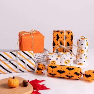 Whaline 120 Sheets Halloween Tissue Paper Black Orange Wrapping Paper Bat Pumpkin Web Spider Art Paper Crafts for Halloween Fall Birthday Wedding Party Gift Bag DIY Pompom Confetti (6 Designs)