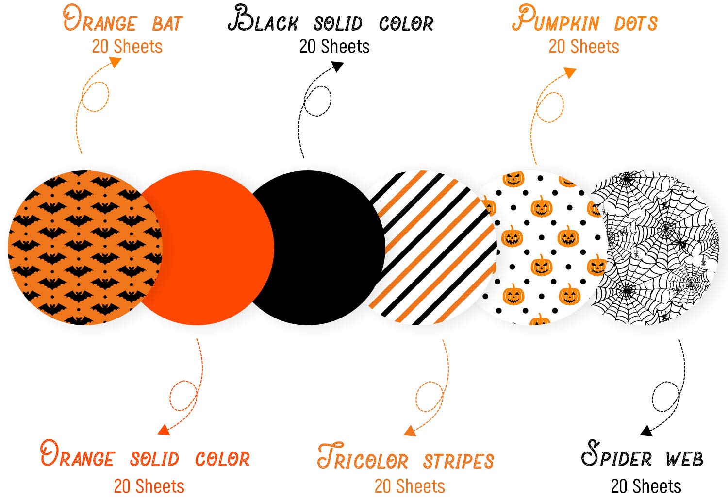 Whaline 120 Sheets Halloween Tissue Paper Black Orange Wrapping Paper Bat Pumpkin Web Spider Art Paper Crafts for Halloween Fall Birthday Wedding Party Gift Bag DIY Pompom Confetti (6 Designs)