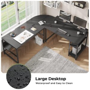 SEDETA L Shaped Computer Desk with Hutch, Drafting Drawing Table for Artists, 68.9 inches Corner Computer Desk for Home Office, Workstation Table with Monitor Stand Riser and Tiltable Desktop, Black