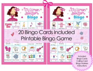 lily lemon blossom bingo game for kids ages 4 and up - word picture recognition - bingo for beginners - this is a perfect activity to play on a rainy afternoon with friends and fairies.